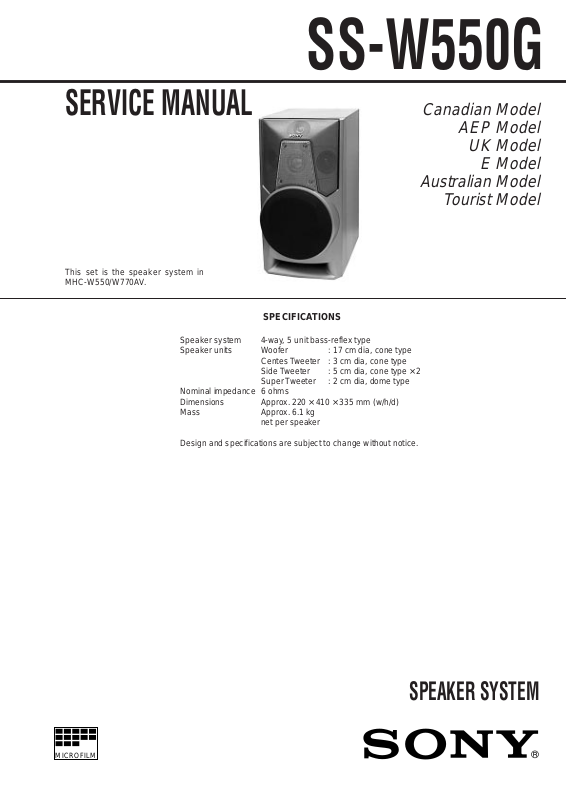Sony SS-W550G Service Manual